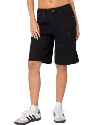 EDIKTED Jacqui Low Rise Denim Bermuda Shorts - Black