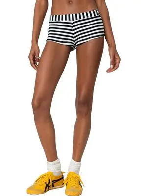 EDIKTED Stripey Ribbed Micro Shorts - Navy-and-white