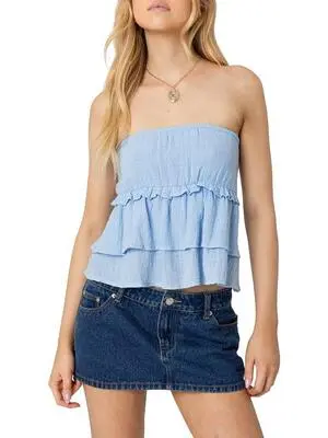 EDIKTED Strapless Tiered Top - Light-blue