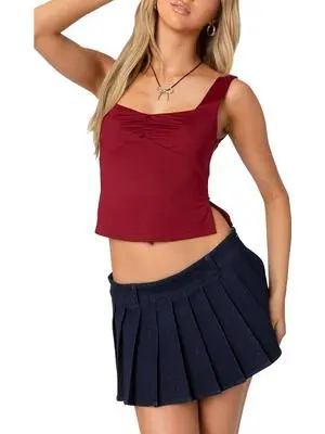 EDIKTED Side Slit Crop Tank Top - Burgundy