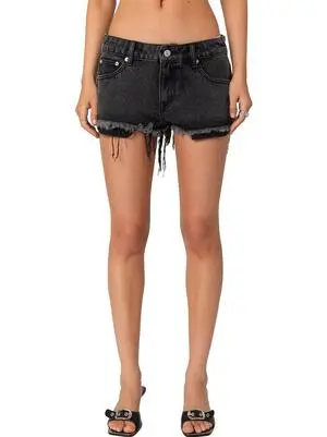 EDIKTED Low Rise Denim Shorts - Black