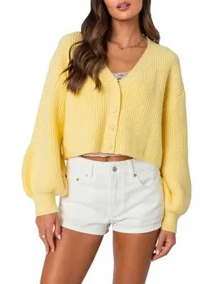 EDIKTED Bishop Sleeve Crop Cardigan - Yellow