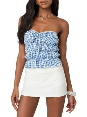 EDIKTED EDIKTED Lanna Gingham Scrunched Strapless Top