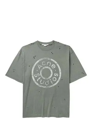 Acne Studios Exford Distressed Logo-print Cotton-blend Jersey T-shirt - Green