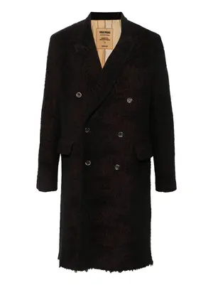 UMA WANG Frayed Mid-length Coat - Black
