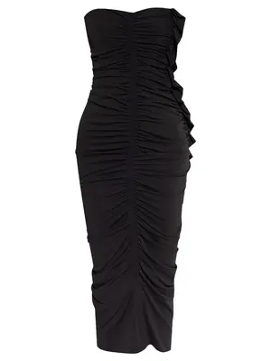 Attico Ruched Midi Dress - Black