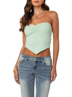 EDIKTED Ruched Strapless Top - Mint