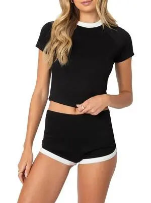 EDIKTED Elana Crop Ringer T-shirt - Black-and-white