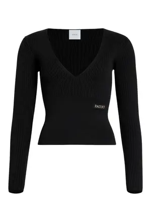 PATOU V-neck Ribbed Knit Sweater - Black