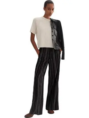 ME+EM Striped Wide Leg Trousers - Black/ecru