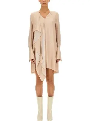 Fendi Crepe Dress With Ruffle Detail - Beige