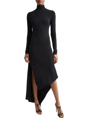 Michael Kors Handkerchief Hem Long Sleeve Knit Dress - Black