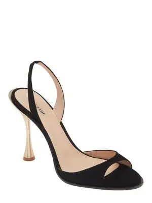 BETZÁBE Suede Slingback Sandal Black Suede Matte Gold Heel