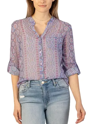 Kut From The Kloth KUT From The Kloth Jasmine Chiffon Button-Up Shirt Albi Stripe-lavender