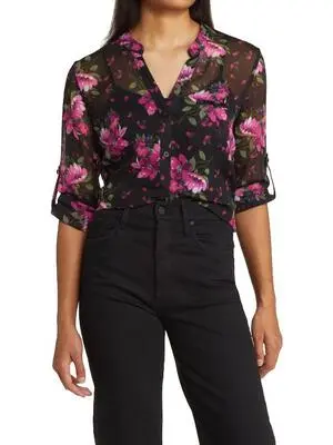 Kut From The Kloth KUT From The Kloth Jasmine Chiffon Button-Up Shirt Chelles Bouquet Black Purple