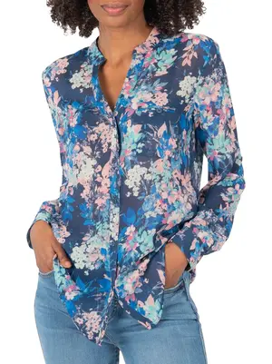 Kut From The Kloth KUT From The Kloth Jasmine Chiffon Button-Up Shirt Quartu Navy
