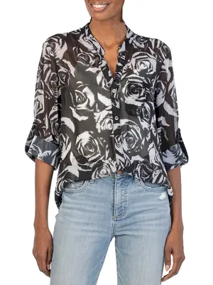 Kut From The Kloth KUT From The Kloth Jasmine Chiffon Button-Up Shirt Rocroi Rose Black/white
