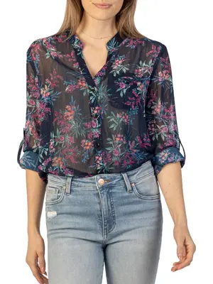 Kut From The Kloth KUT From The Kloth Jasmine Chiffon Button-Up Shirt Ronda-navy