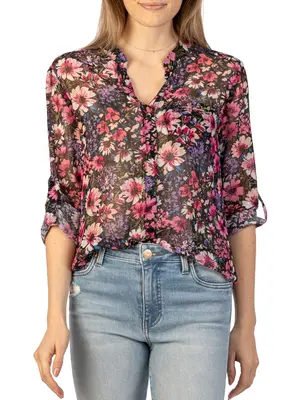 Kut From The Kloth KUT From The Kloth Jasmine Chiffon Button-Up Shirt Segovia Black/pink