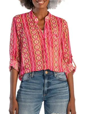 Kut From The Kloth KUT From The Kloth Jasmine Chiffon Button-Up Shirt Seville-fuchsia/peach