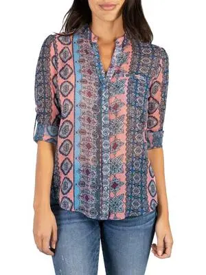 Kut From The Kloth KUT From The Kloth Jasmine Chiffon Button-Up Shirt Temara Stripe Coral
