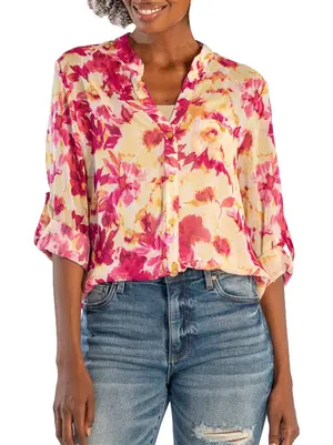 Kut From The Kloth KUT From The Kloth Jasmine Chiffon Button-Up Shirt Valencia-magenta/yellow