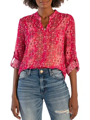 Kut From The Kloth KUT From The Kloth Jasmine Chiffon Button-Up Shirt Vigo-fuchsia