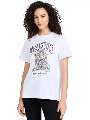 GANNI GANNI Basic Jersey Relaxed T-Shirt Leopard