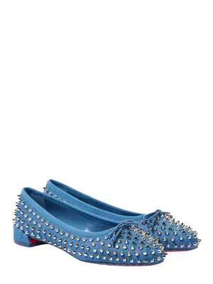 CHRISTIAN LOUBOUTIN Sweetie Jane Spikes Denim Ballet Flats - Blue