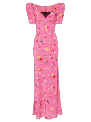 RODARTE Lace-trimmed Silk Maxi Dress - Pink