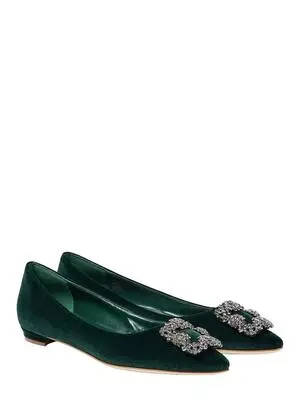 Manolo Blahnik Hangisi Embellished Ballet Flats - Green