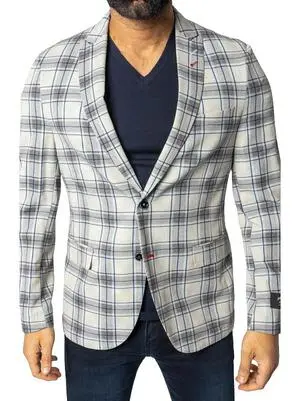 MACEOO Descartes Unconstructed Plaid Brooksy Cobalt Blazer - Blue