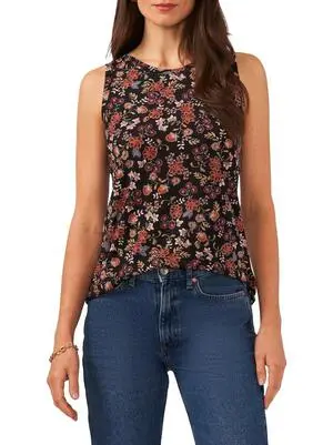 Vince Camuto Floral Print Keyhole Tank - Rich Black