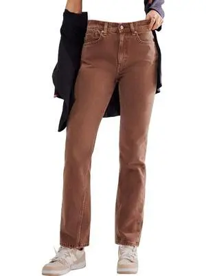 Free People Xena Slim Straight Jeans - Chocolate Mousse