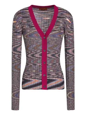 Missoni Spacedyed Ribbed Cashmere And Silk-blend Cardigan - Magenta