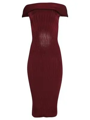 MUGLER Off-Shoulder Sculpting Midi Dress Red
