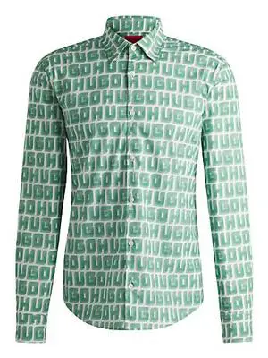 Hugo Logo-print Slim-fit Cotton Shirt - Light/pastel Green