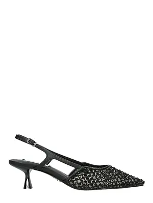 Steve Madden Legaci Rhinestone-embellished Heeled Woven Slingbacks - Black
