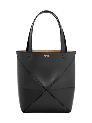 Loewe Puzzle Fold Mini Leather Tote - Black
