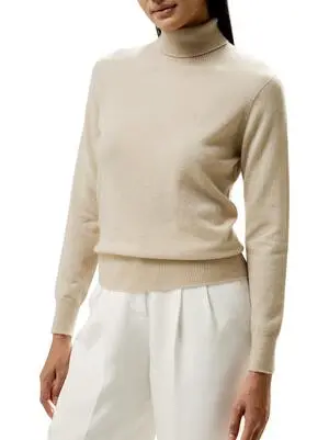 Lilysilk Pure Cashmere Turtleneck Sweater - Beige/khaki