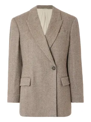 Brunello Cucinelli Herringbone Wool-blend Blazer - Brown