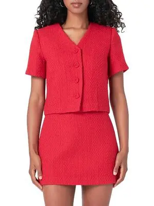 Endless Rose Button-front Tweed Crop Top - Red