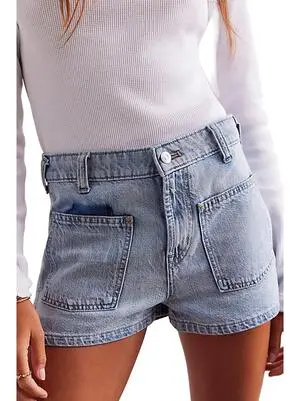 Free People Bettie Sailor Denim Shorts - Bleached Blue