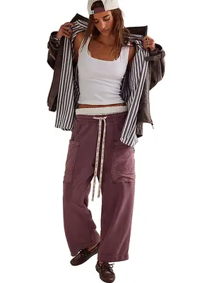 Free People We The Free Jet Set Knit Pants Plum