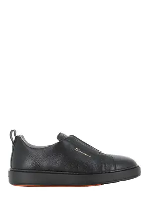 Santoni Slip-on Leather Sneakers - Black