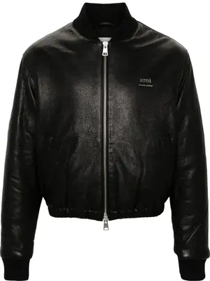 Ami Logo-plaque Leather Jacket - Black