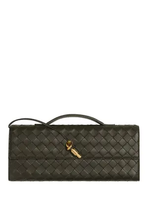Bottega Veneta Andiamo Top Handle Clutch Kaki