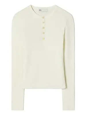 Tory Burch Ribbed Viscose Henley - New Ivory
