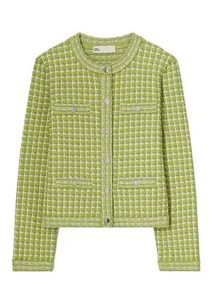 Tory Burch Kendra Jacquard Cardigan - Dark Mint