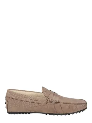 TOD'S Shearling-lined Crocodile Driving Loafers - Beige